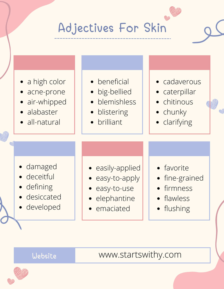 800 Adjective Words To Describe Skin