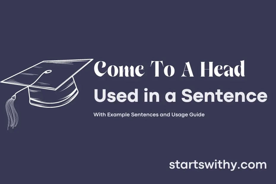 COME TO A HEAD In A Sentence Examples 21 Ways To Use Come To A Head COME TO A HEAD In A Sentence Examples 21 Ways To Use Come To A Head